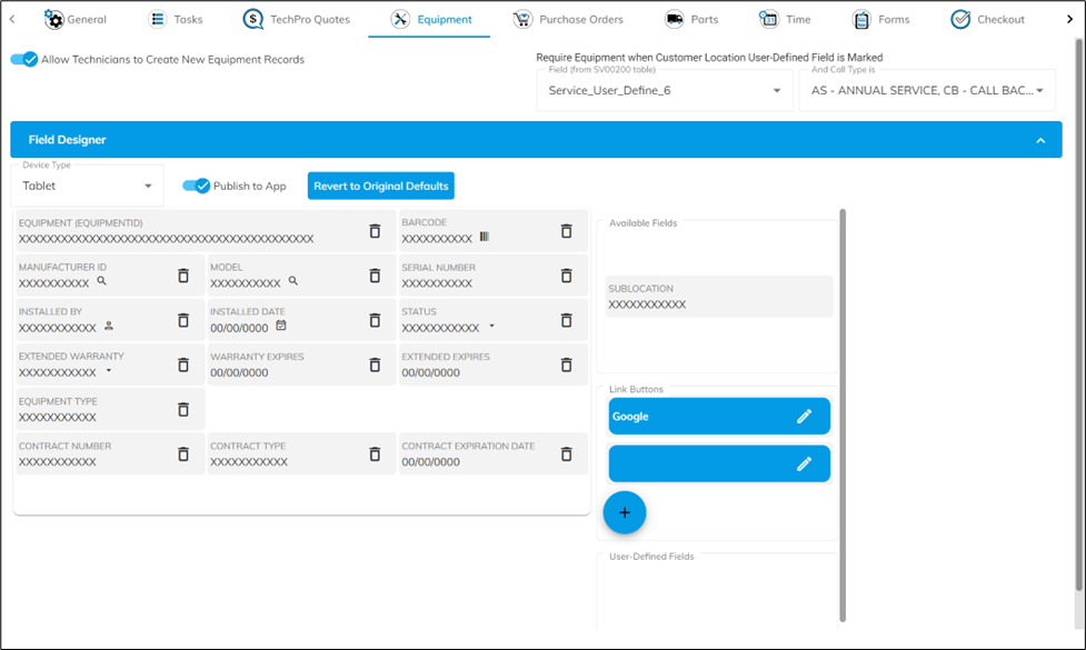 Using the Equipment Tab in App Settings