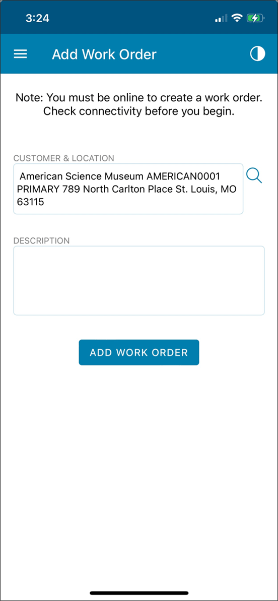 Using the Add Work Order Page