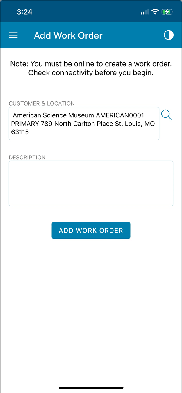 Using the Add Work Order Page