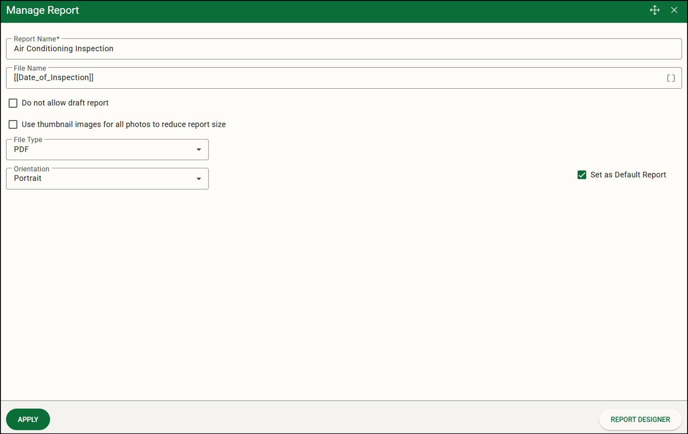 Using the Manage Report Window