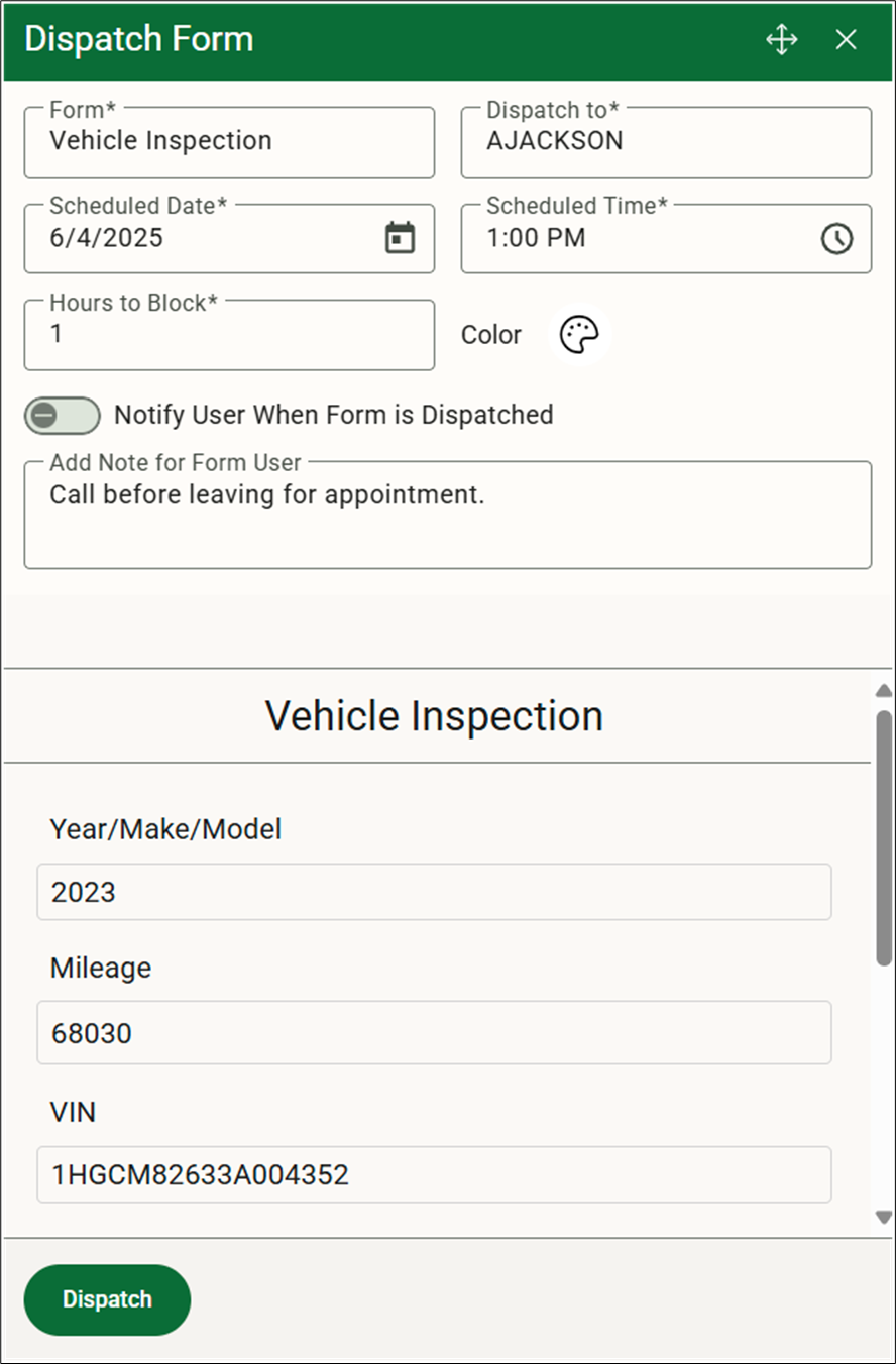 Adding a Dispatched Form