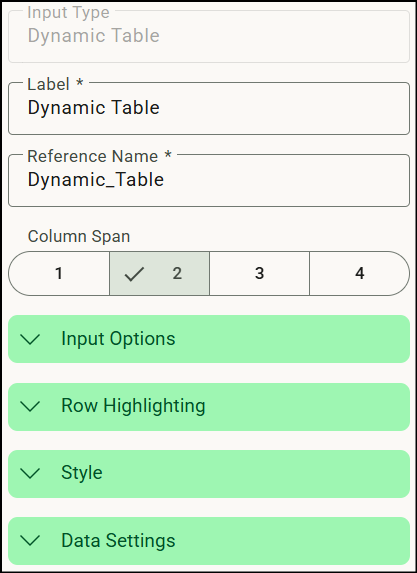 Adding a Dynamic Table to a Form, Section or Repeatable Group