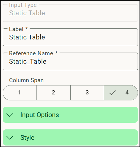 Adding a Static Table to a Form