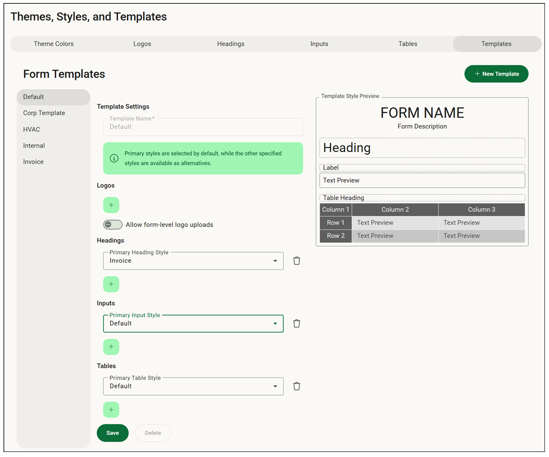 Using the Form Templates Tab