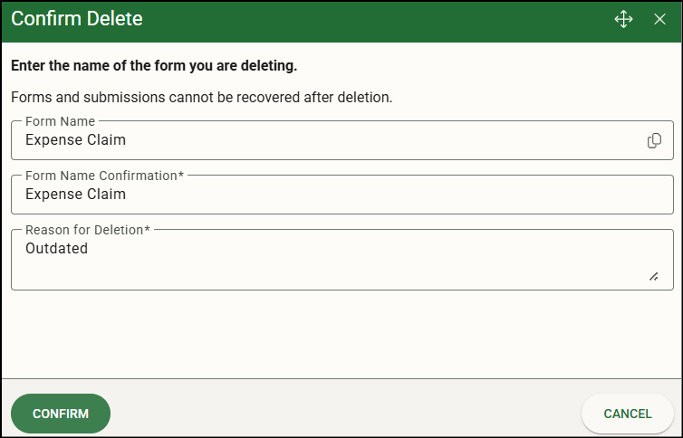 Using the Confirm Delete Window