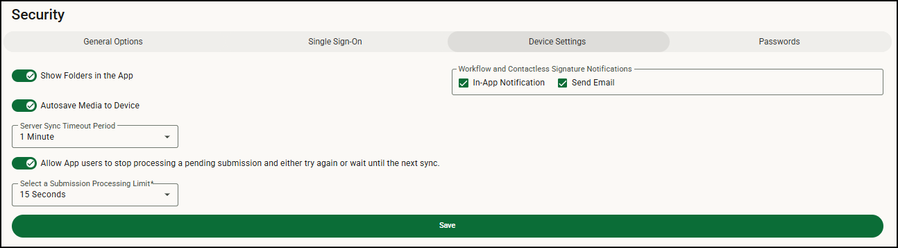 Using the Device Settings Tab